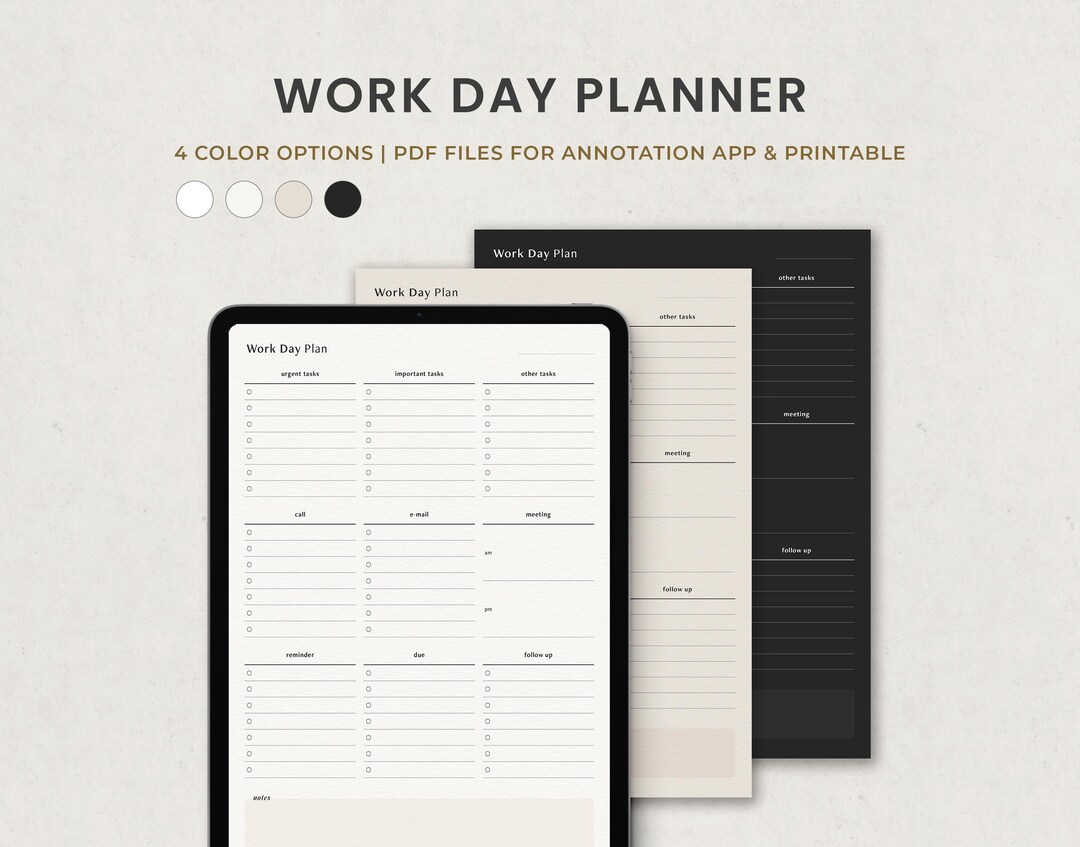 Workday Organizer, Daily Office Work Planner, Business Digital Template ...