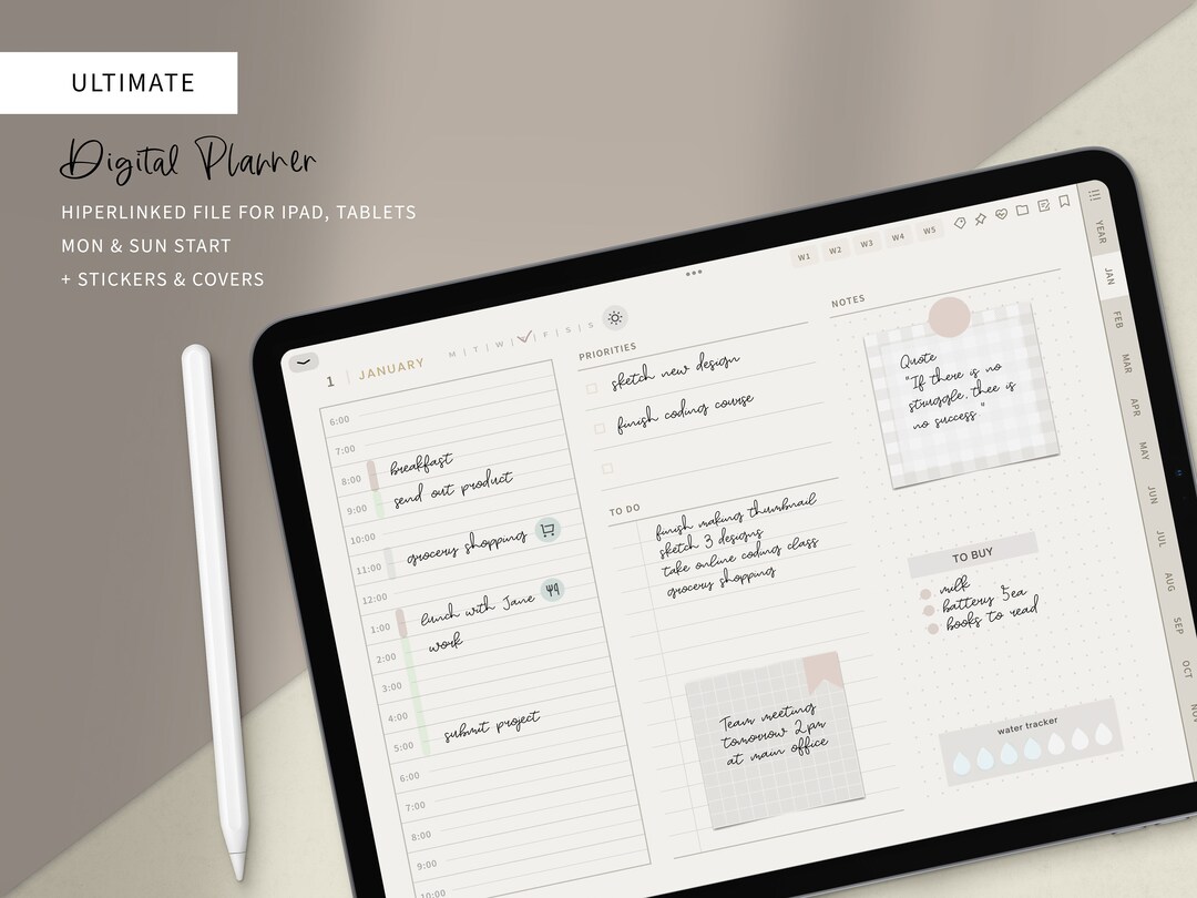 Undated Minimalist Digital Planner, Goodnotes Planner, Academic Study ...