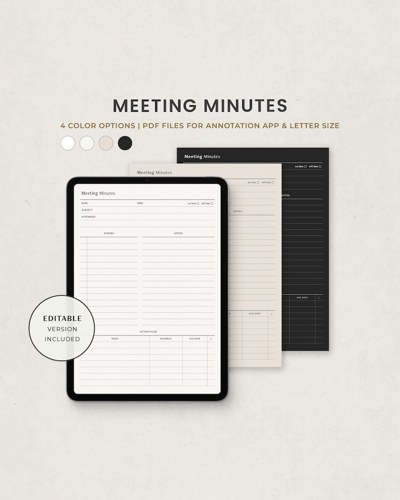 Meeting Notes, Meeting Minutes, Meeting Agenda Digital Planner Template ...