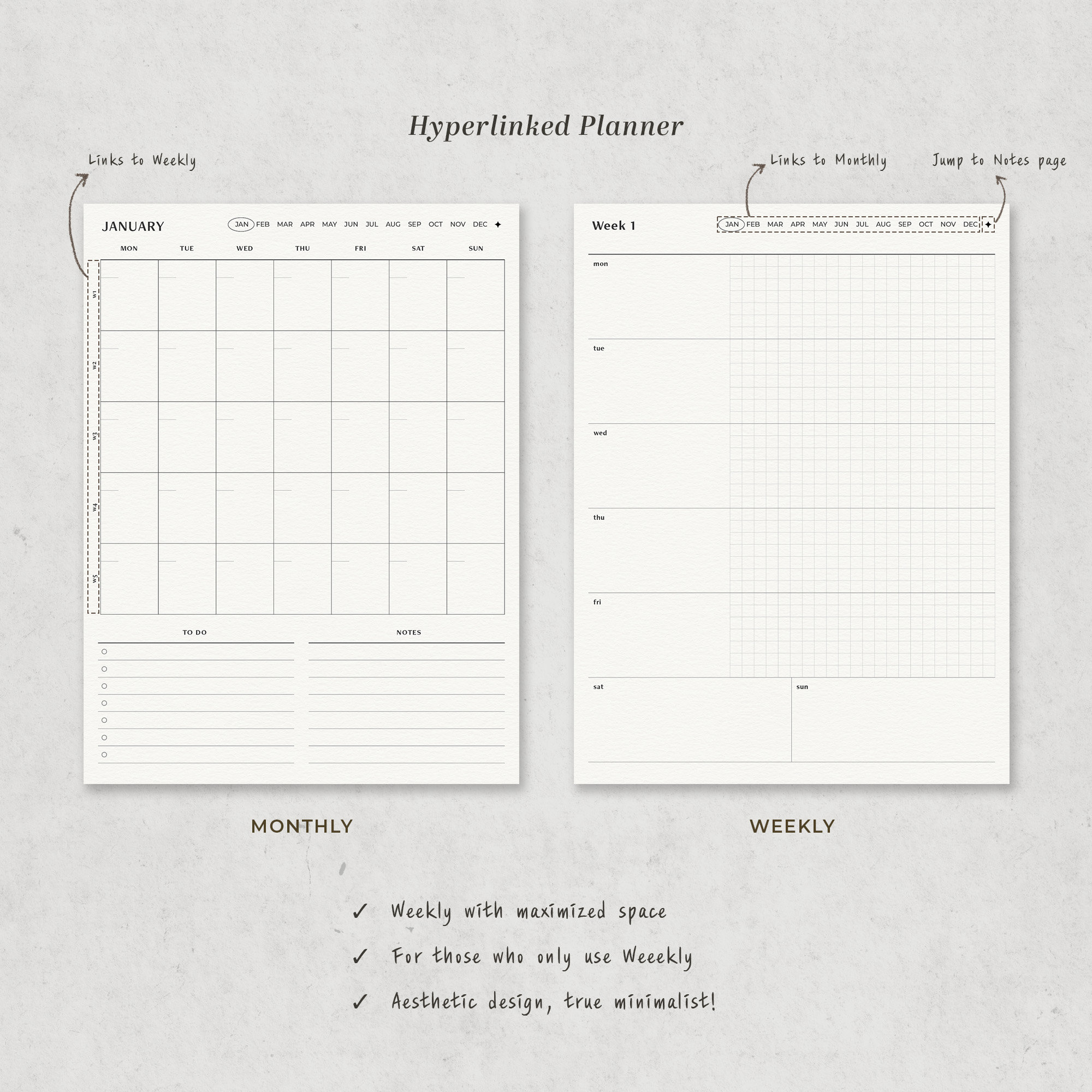 Undated Simple Weekly Planner, Minimalist Digital Weekly Planner for ...