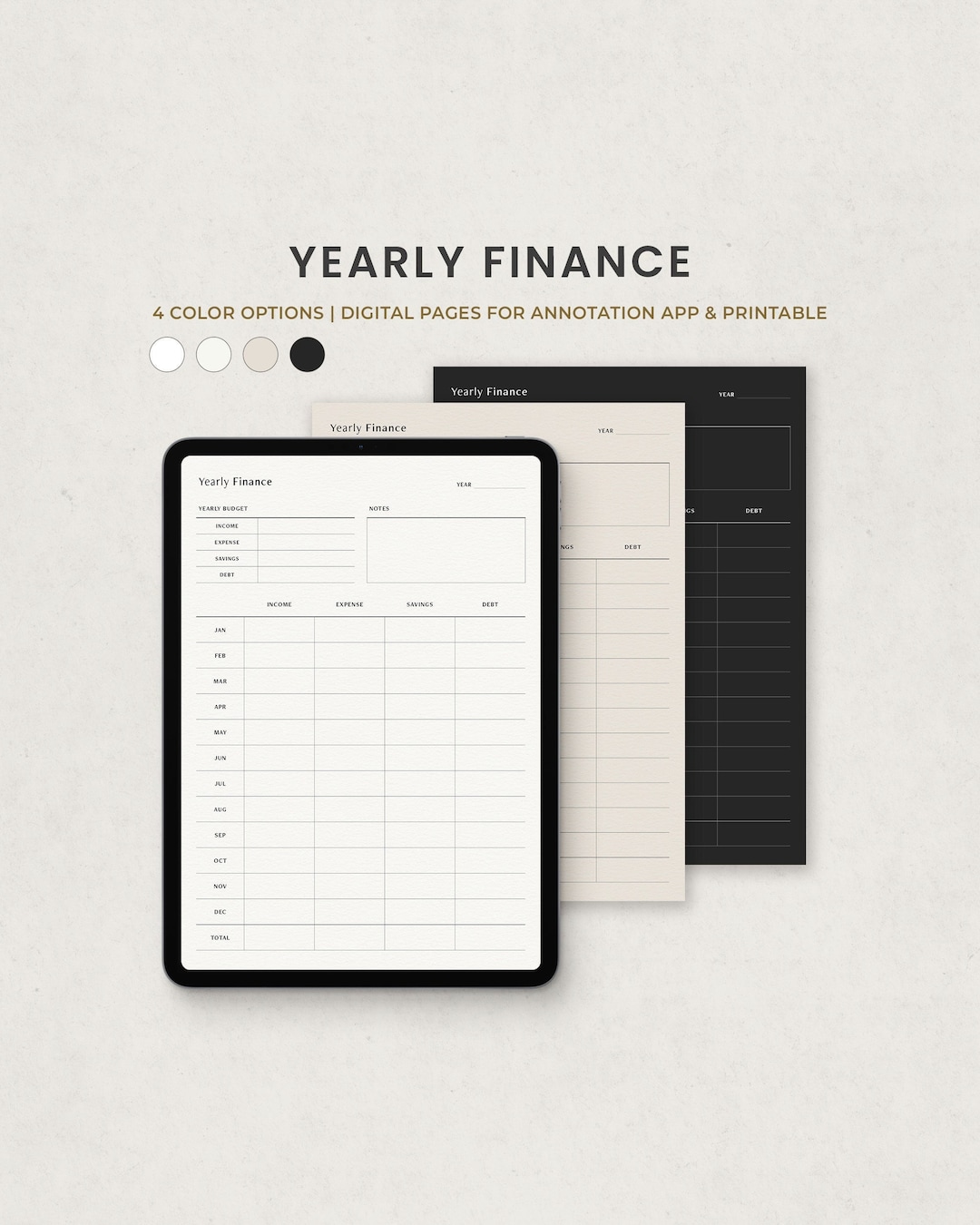 Yearly Finance, Annual Financial Overview, Yearly Budget Planner ...