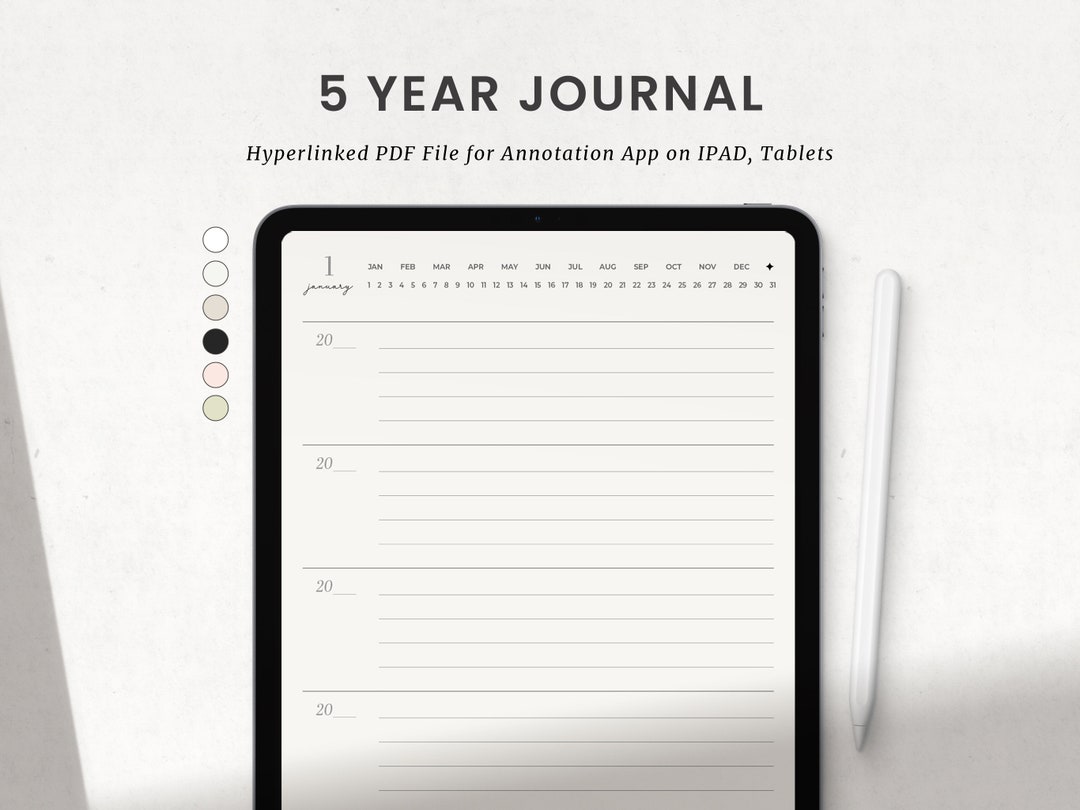 Digital 5 Year Journal, Goodnotes One Line a Day, Daily Gratitude iPad ...