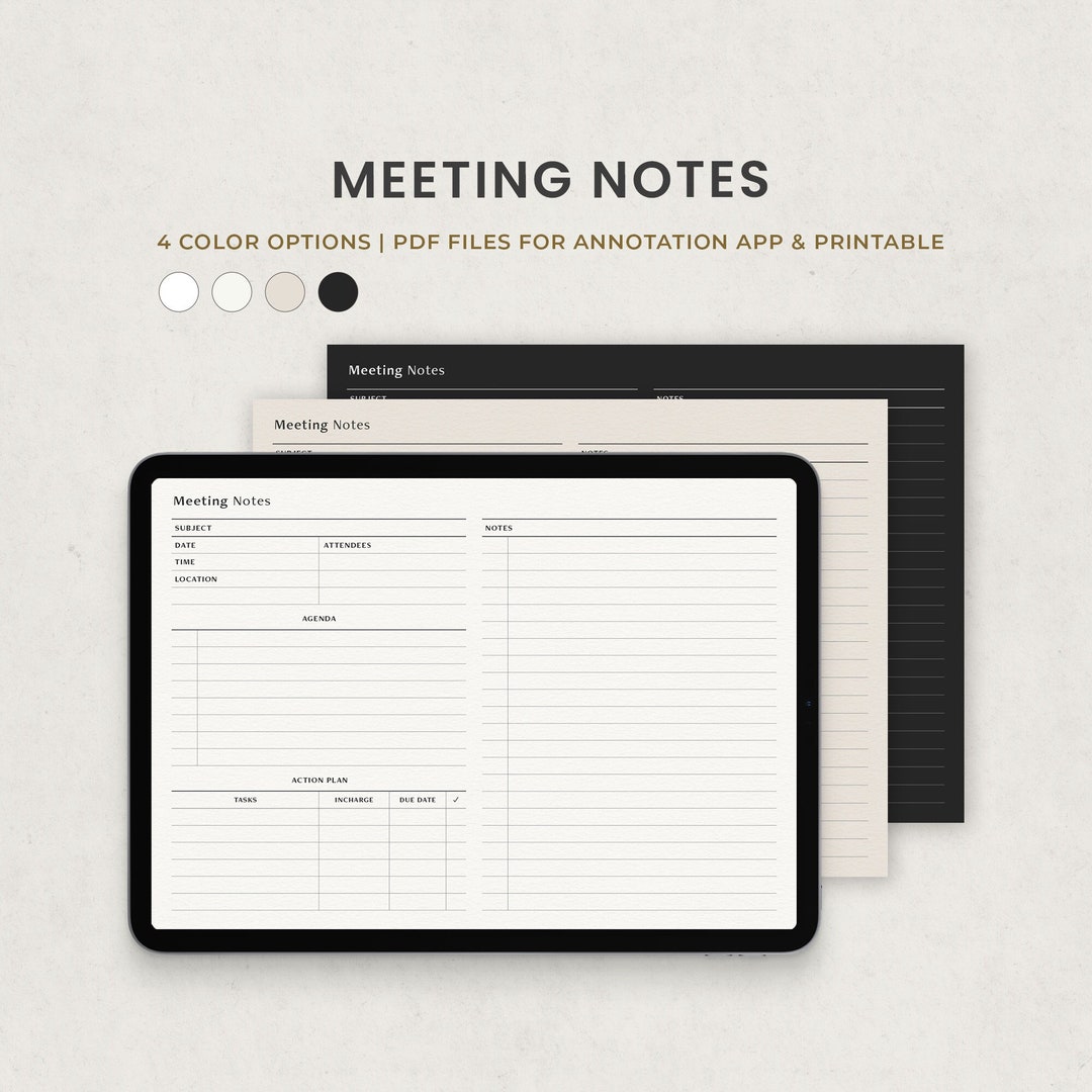 Digital Meeting Notes, Meeting Minutes Landscape Template Printable ...