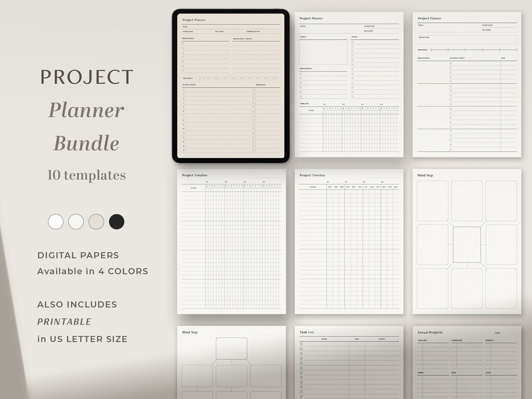 Project Planner Bundle, Work Productivity Goal Planner Set Digital ...