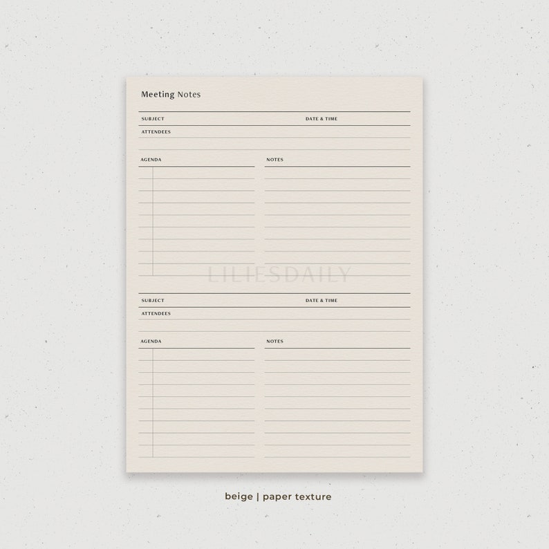 Simple Meeting Notes Digital Meeting Minutes Template for - Etsy