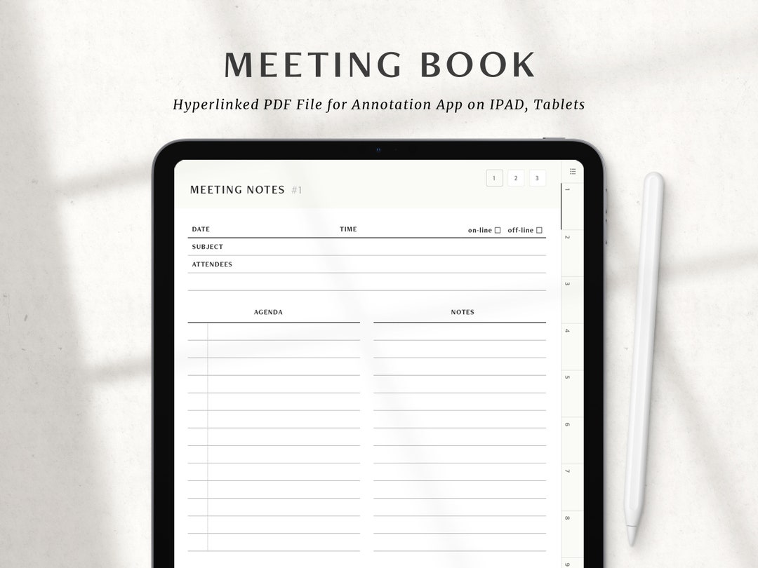 Digital Meeting Book for Goodnotes on Ipad, Meeting Minutes, Meeting ...