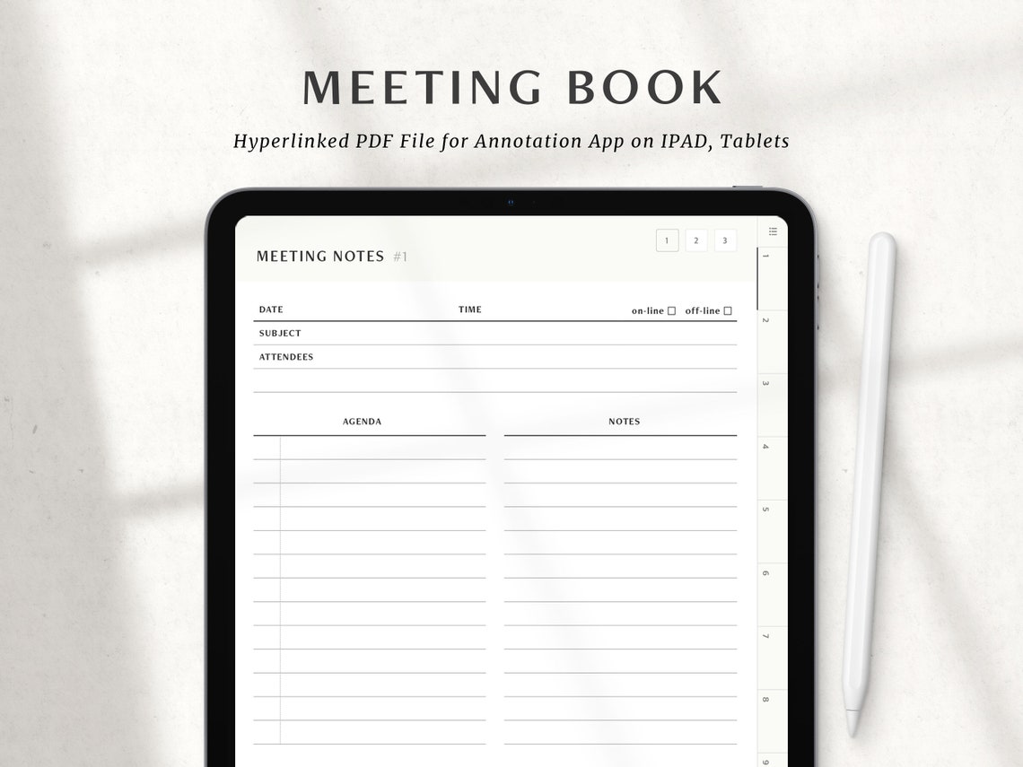 Digital Meeting Book for Goodnotes on Ipad, Meeting Minutes, Meeting ...