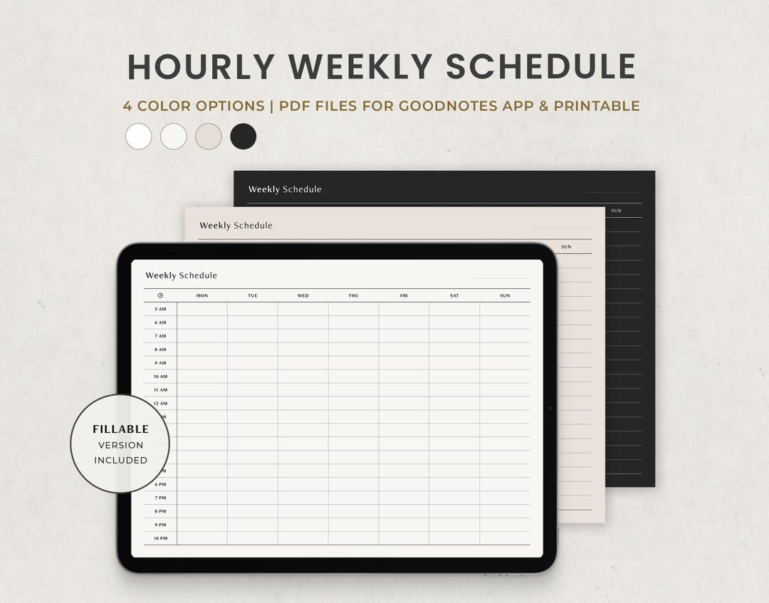 Hourly Weekly Schedule Table | Goodnotes Digital Template & Printable ...