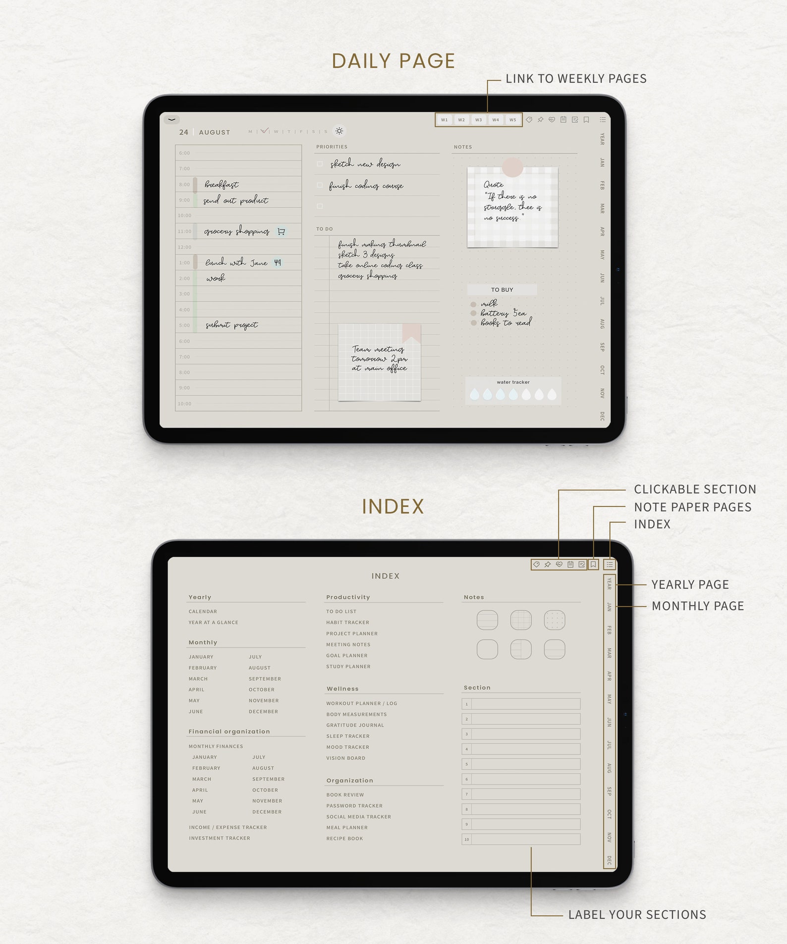 Undated Minimalist Digital Planner, Goodnotes Planner, iPad Neutral ...