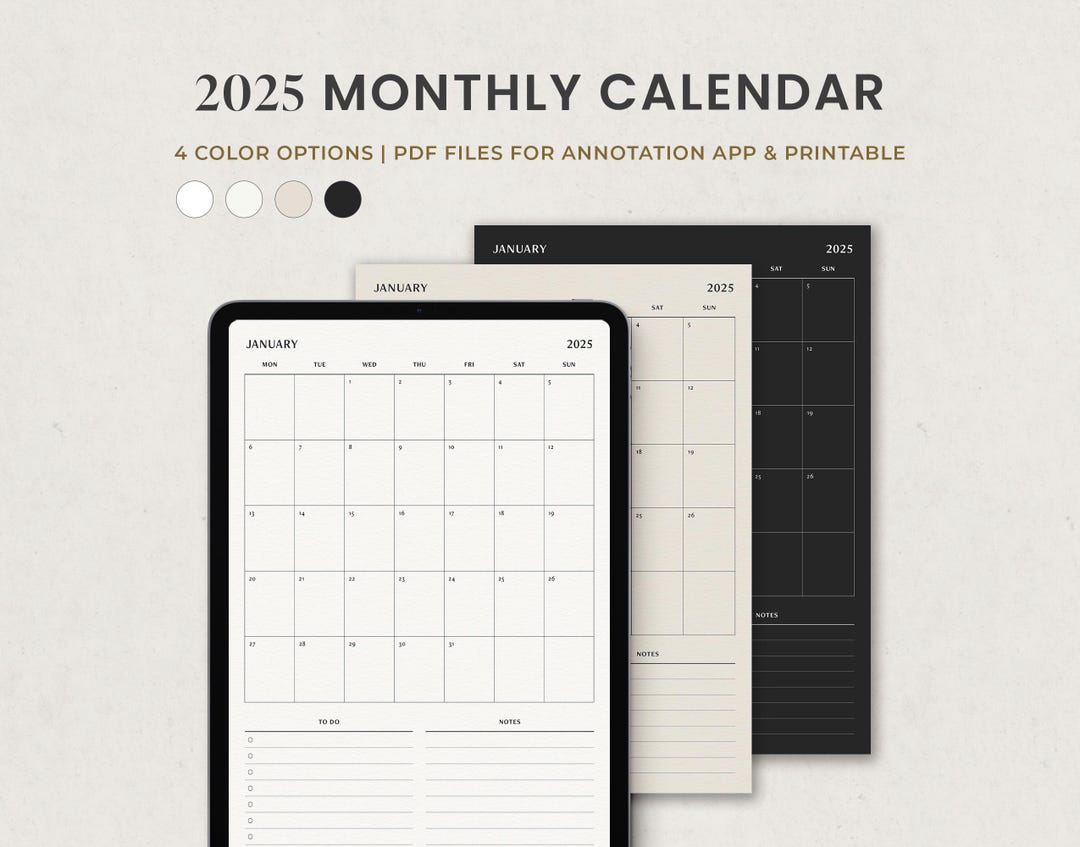 2025 Monthly Calendar Digital Template, Minimalist Monthly Planner for ...