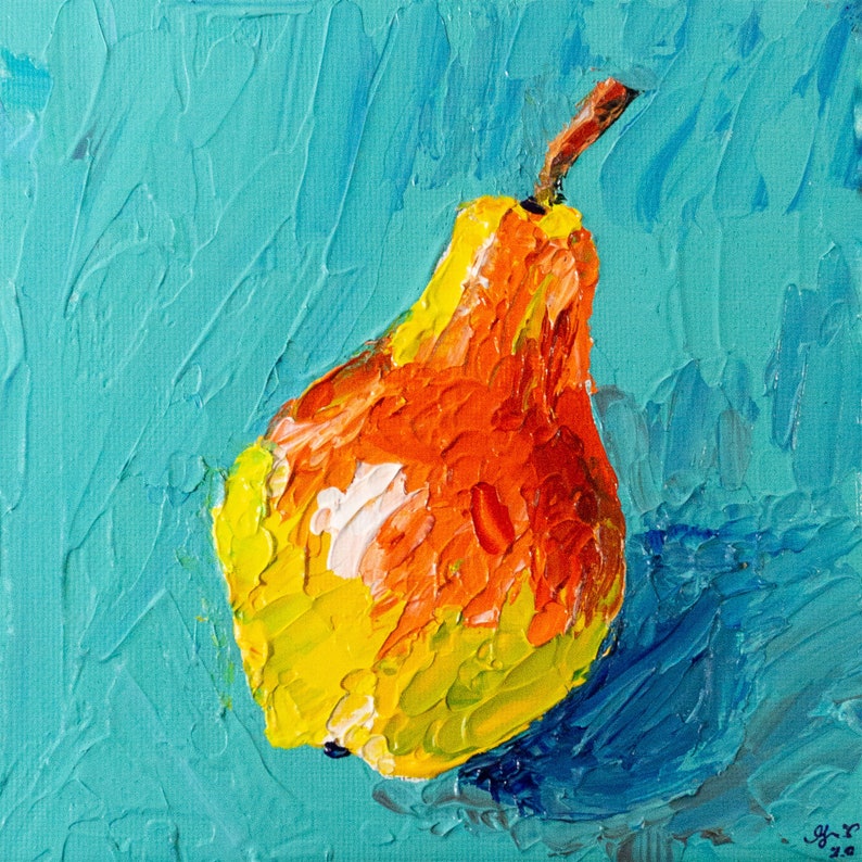 Pear Wall Art, Digital Download, Sky Blue and Orange, Home Decor ...