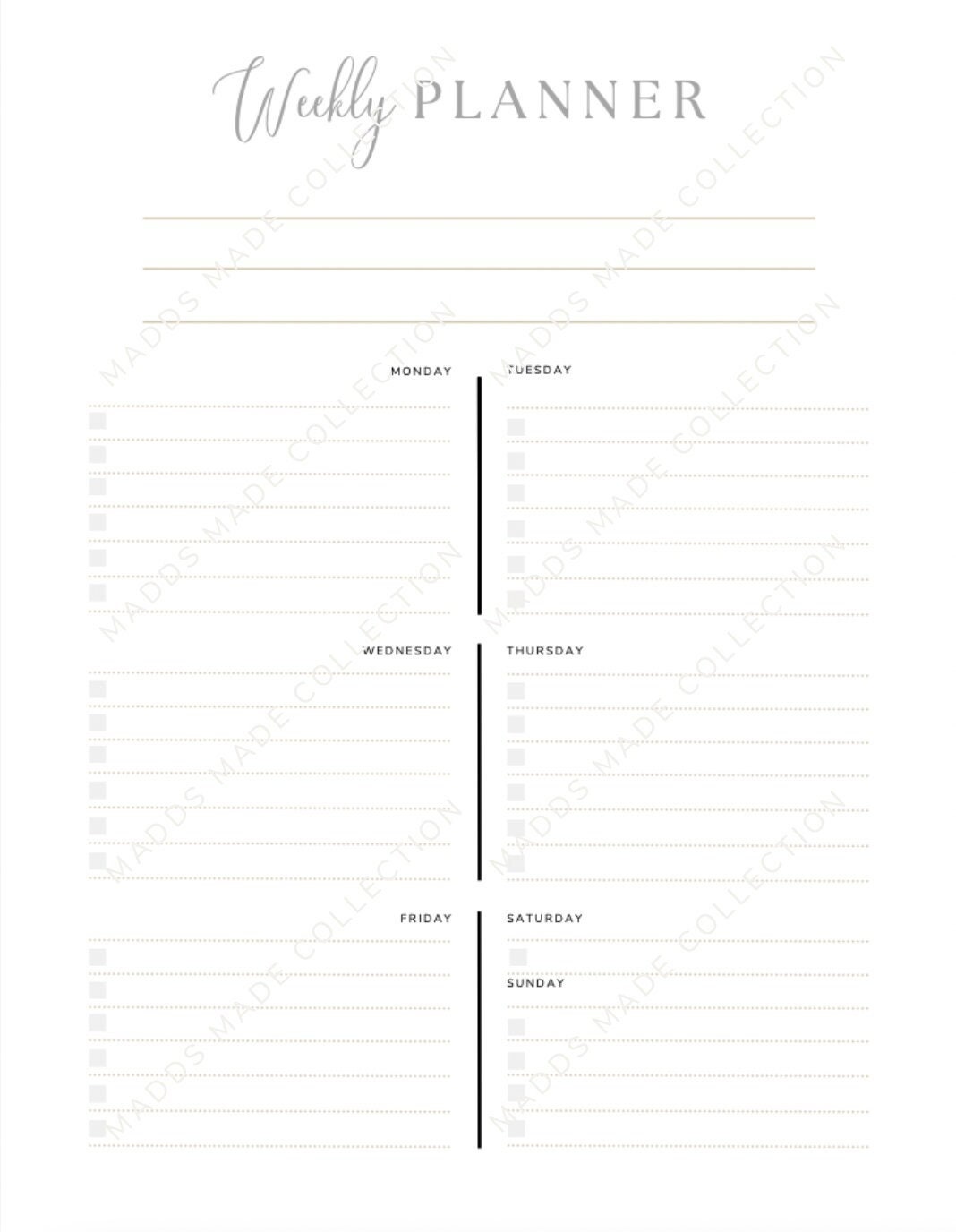 Weekly Planner • Printable Planner • Printable Weekly Planner • Simple ...