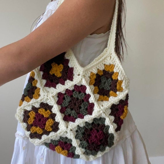 Granny Square Crochet Tote Bag - Etsy