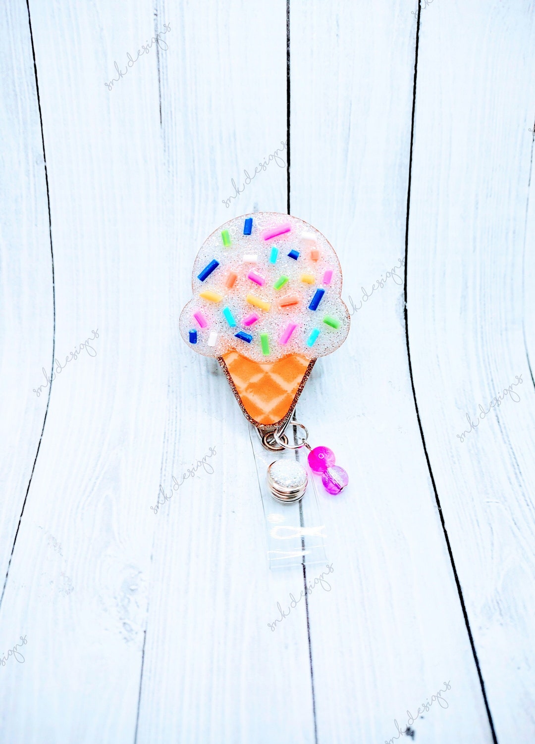 Ice Cream Cone Badge Reel Summer Glitter Cute RN CNA - Etsy