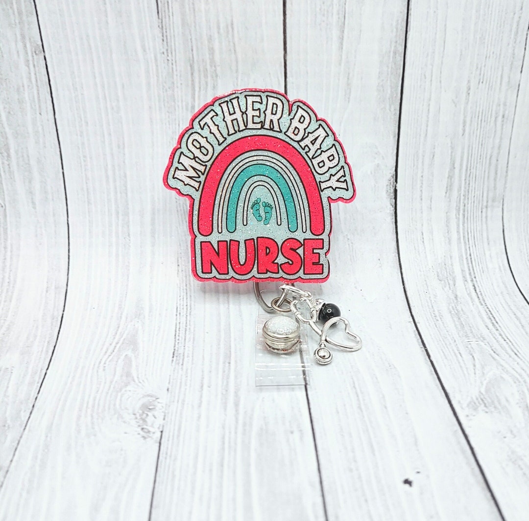 Mother Baby Nurse Badge Reel, Baby Feet, NICU, OB, Postpartum, Rainbow ...