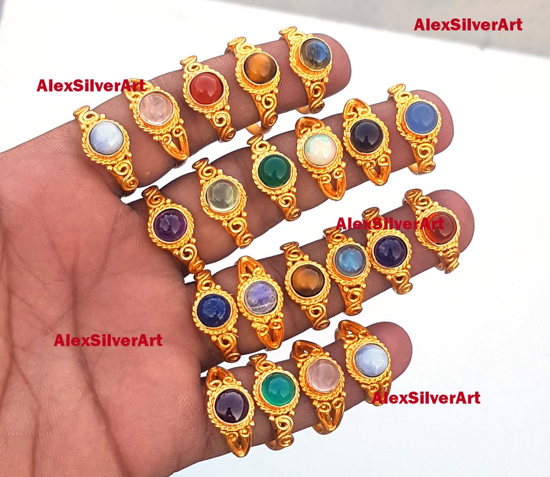 Natural Assorted Gemstone Ring, Assorted Crystal Handmade Ring, Ring ...