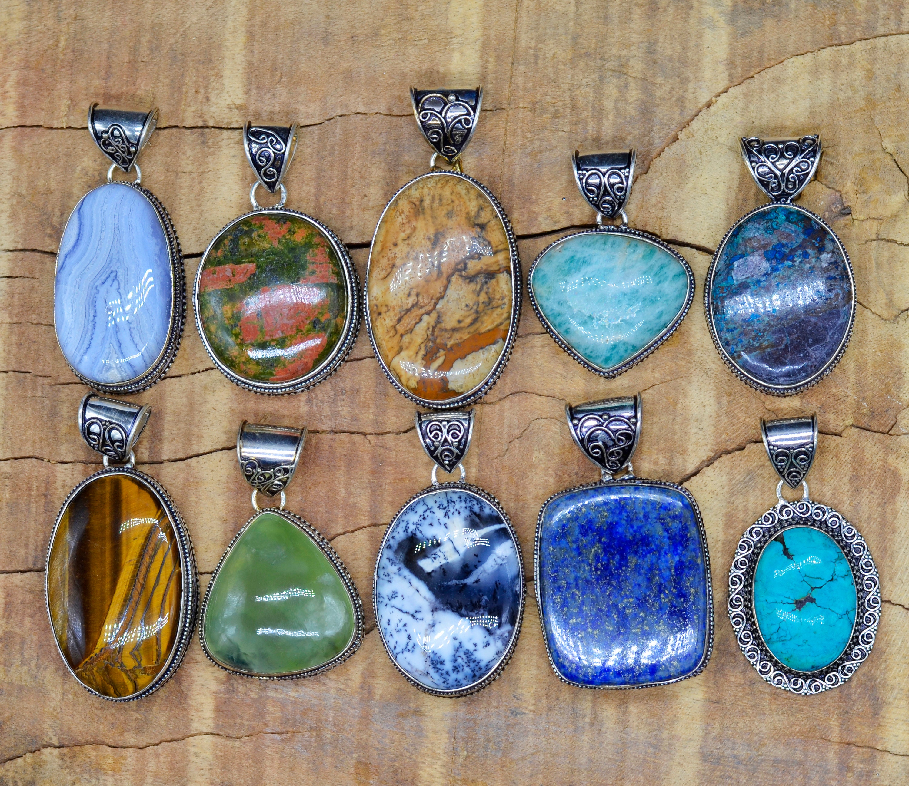 Natural Assorted Gemstone Pendant, Silver Plated Designer Pendants ...