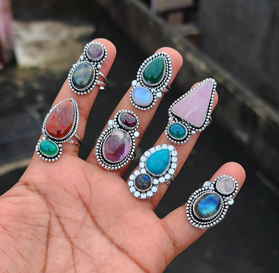 Rings for Women Natural Multi Color Crystal Handmade Rings Women ...