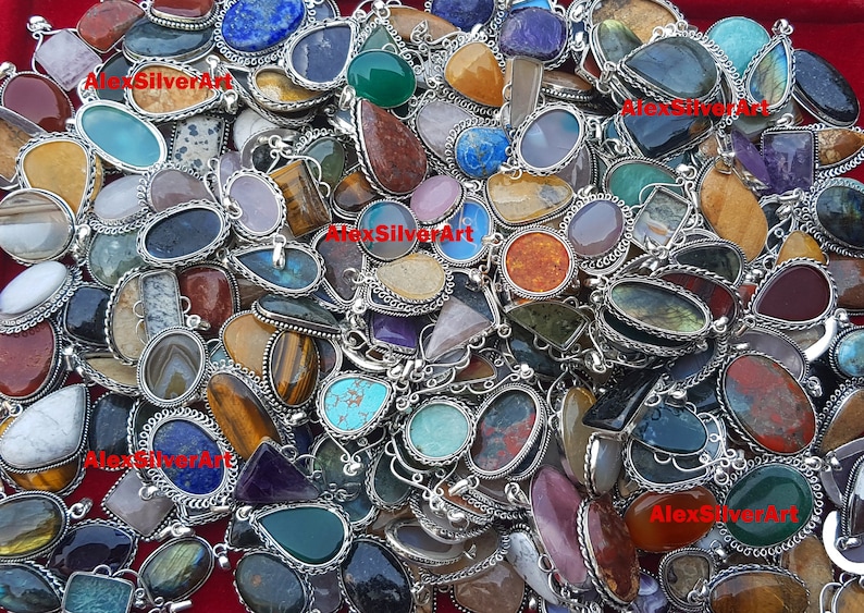 Multi Crystal Pendant Necklace Jewelry, Assorted Gemstone Handmade ...