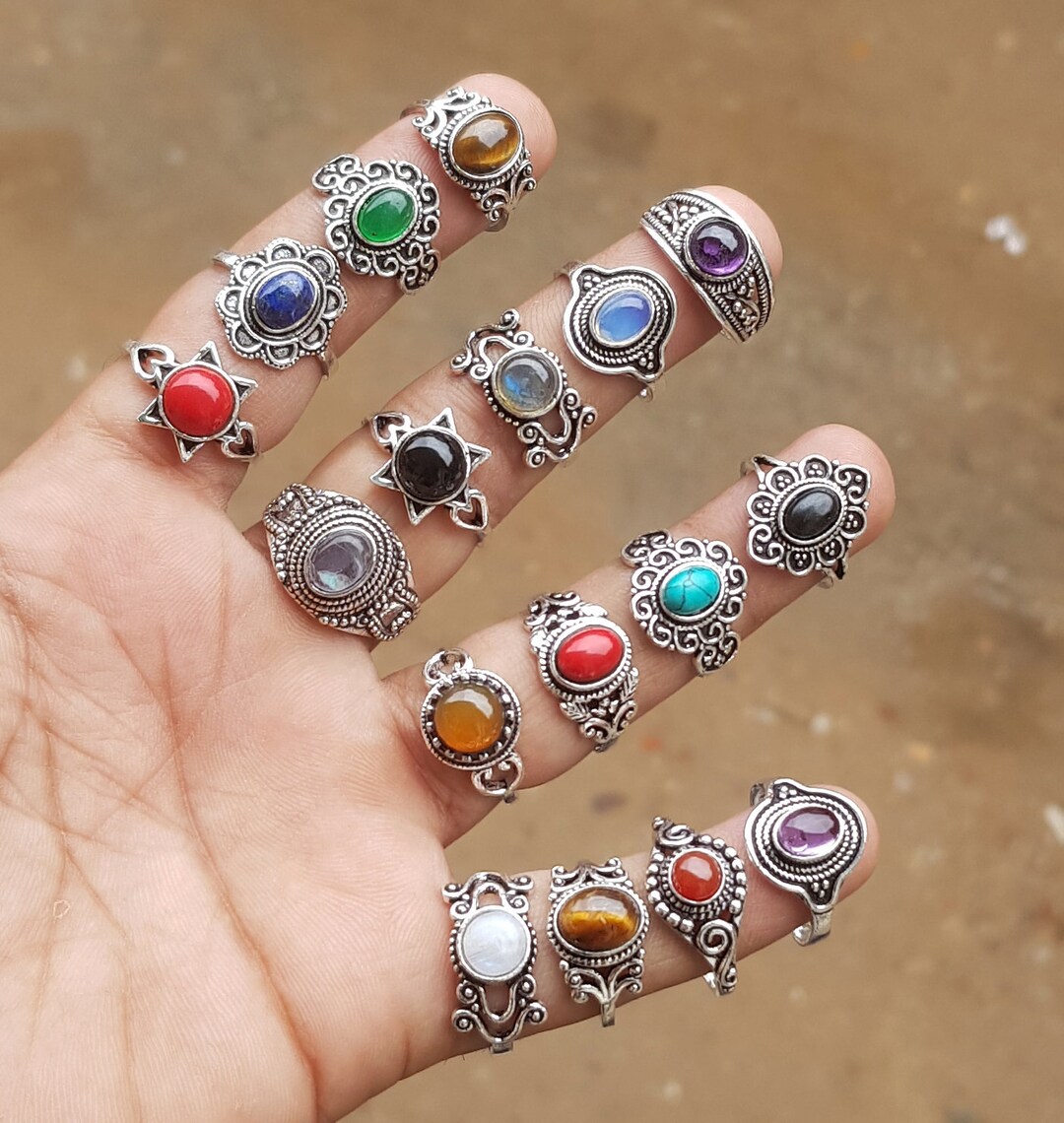 Multi Colors Rings for Women, Assorted Gemstone Handmade Ring Jewelry ...