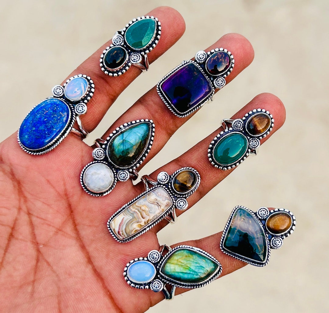 Rings for Women Natural Multi Color Crystal Handmade Rings Women ...