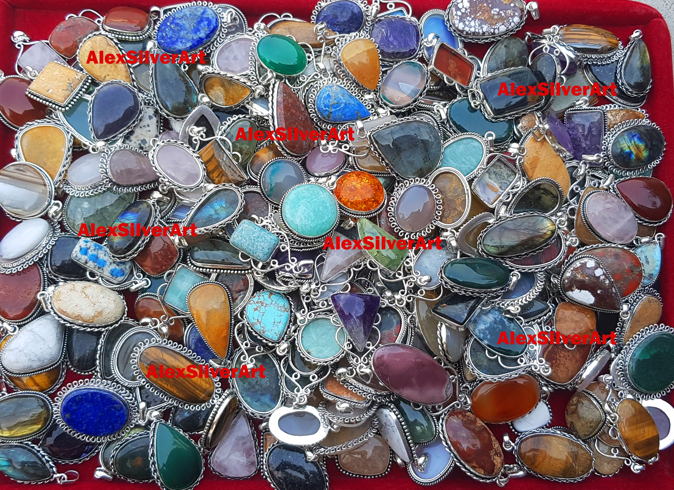 Multi Crystal Pendant Necklace Jewelry, Assorted Gemstone Handmade ...