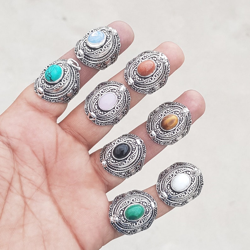 Assorted Crystal Handmade Poison Rings for Women, Gemstone Vintage ...