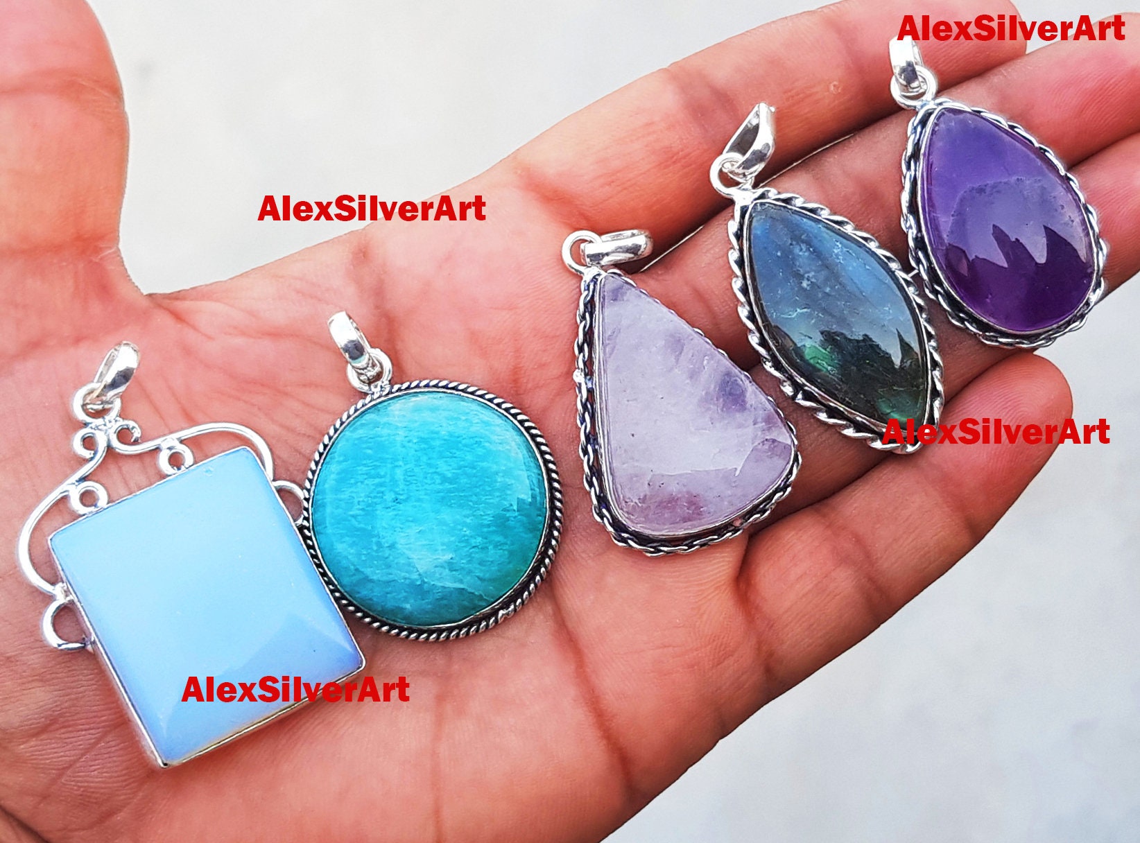 Multi Crystal Pendant Necklace Jewelry, Assorted Gemstone Handmade ...