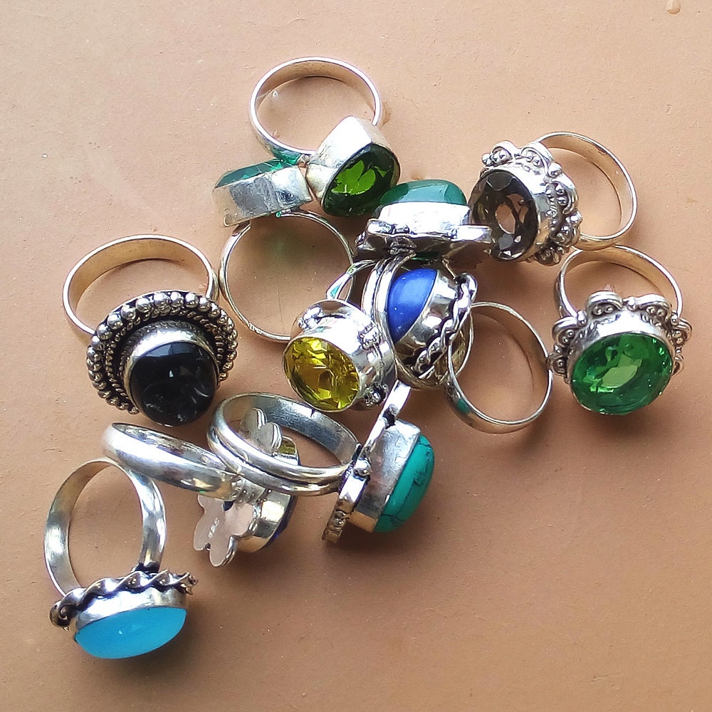 Assorted Rings, Assorted Gemstone Ring, Boho Fashion Silver Plated ...