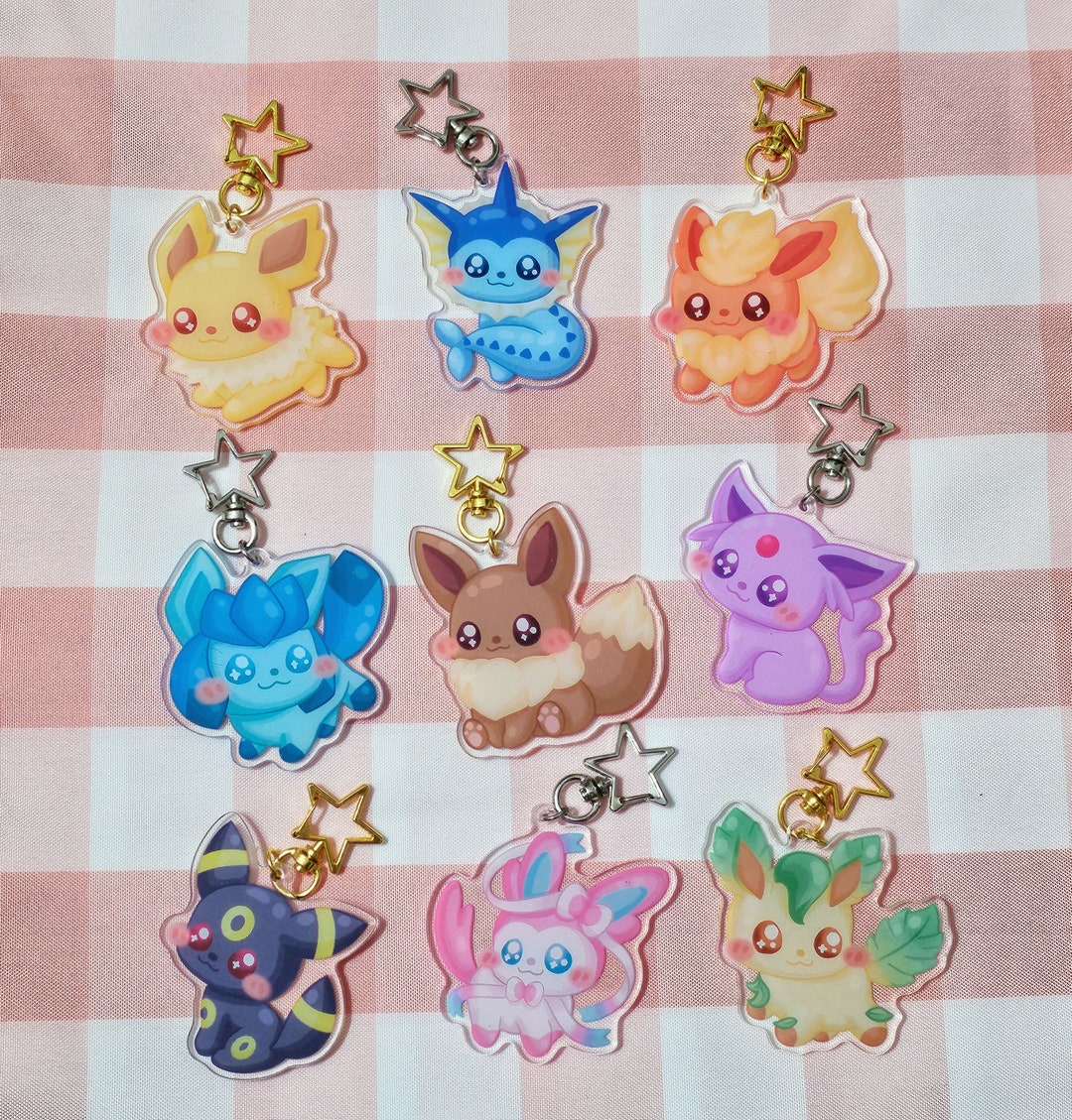 Eevee Eeveelutions Keychain / Pokemon Acrylic Charm / Sylveon Leafeon ...