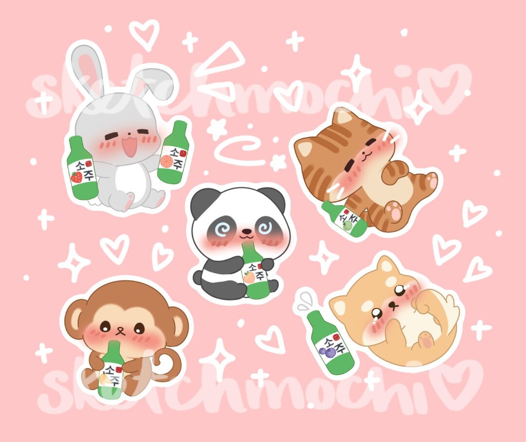 Cute Soju Panda Shiba Inu Cat Monkey Bunny Sticker / Vinyl Sticker ...