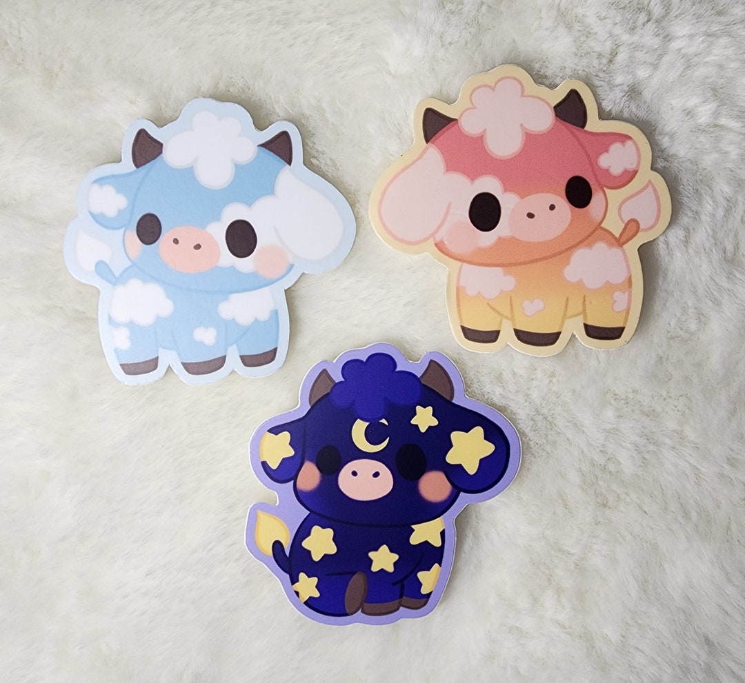 Kawaii Cow Vinyl Sticker: Cloud Sky Stars, Laptop Water Bottle Decal - Etsy