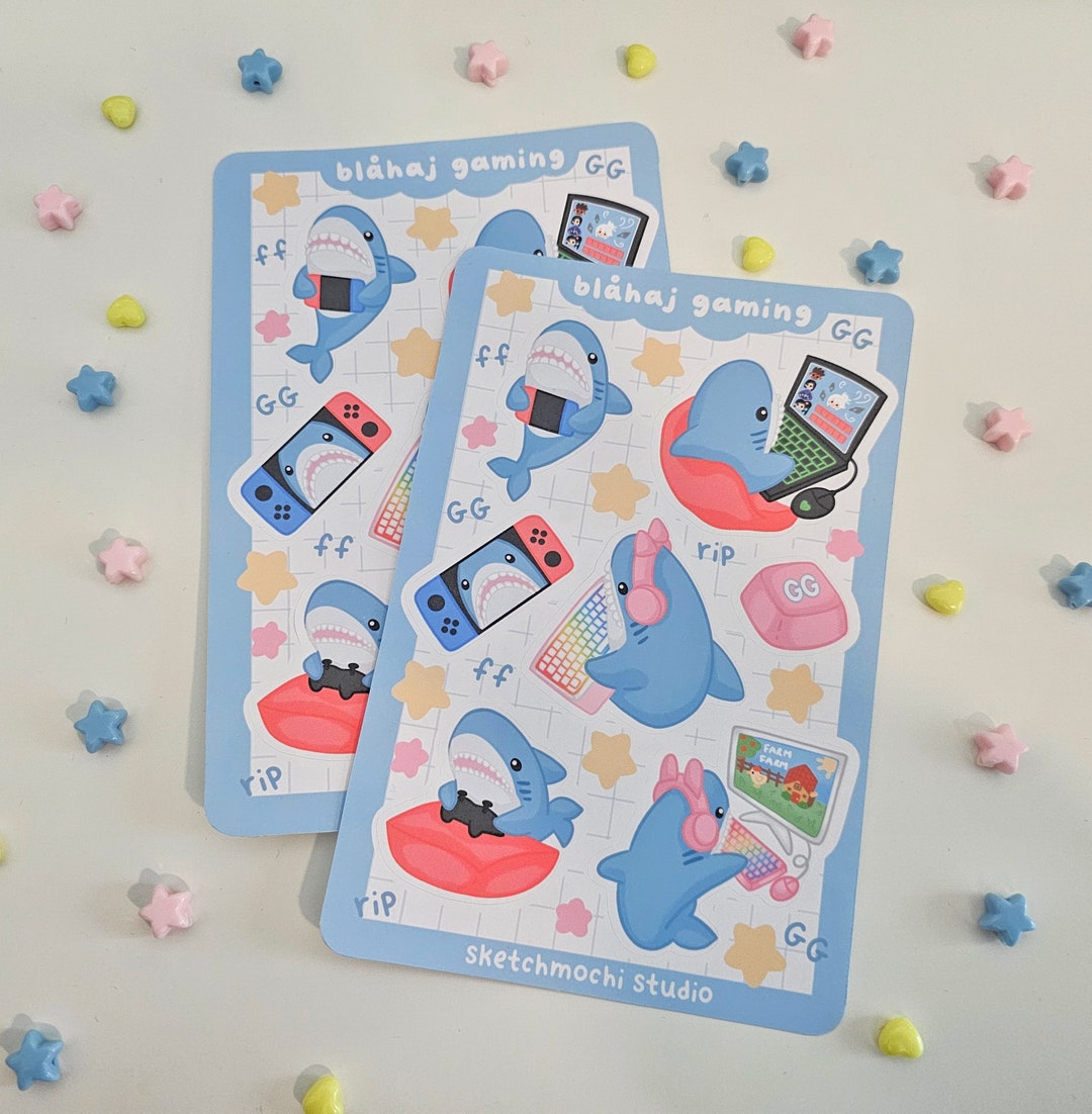 Blahaj Gaming Sticker Sheet / Video Game Sticker / Cute Shark Stickers ...
