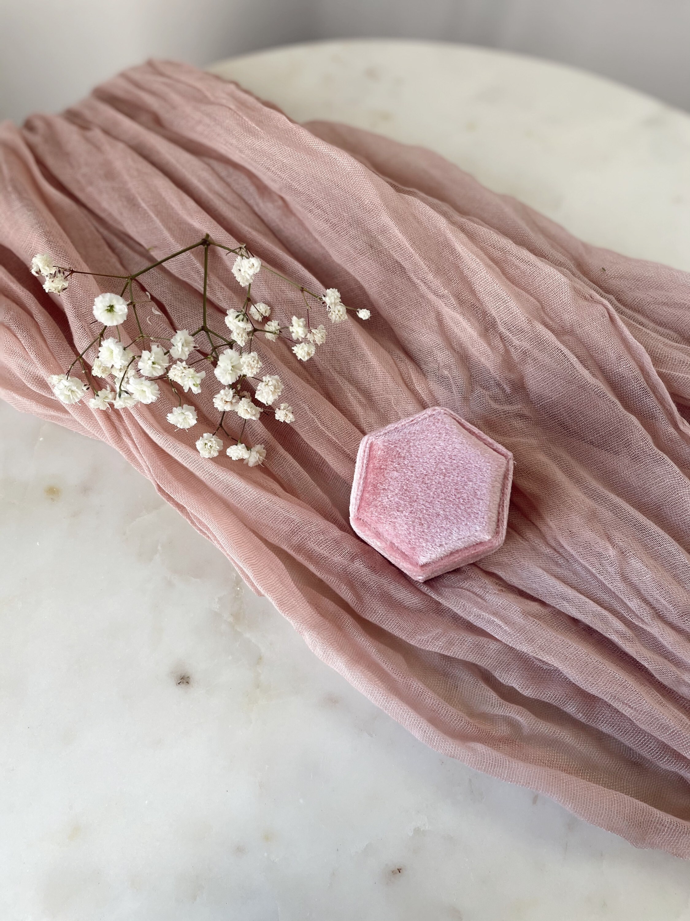 Mauve Pink Velvet Ring Box // Hexagon Modern Ring Box Pearl | Etsy