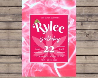 Cannabis Birthday Invitation Weed Party Stoner Girl | Etsy