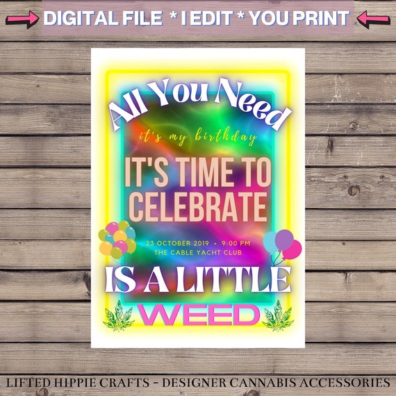 Cannabis Birthday Invitation Weed Party Stoner Girl - Etsy
