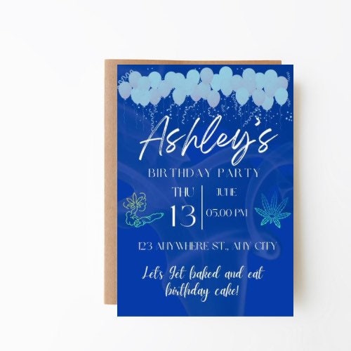 Cannabis Birthday Invitation, Weed Party, Stoner Girl, Customized Card ...