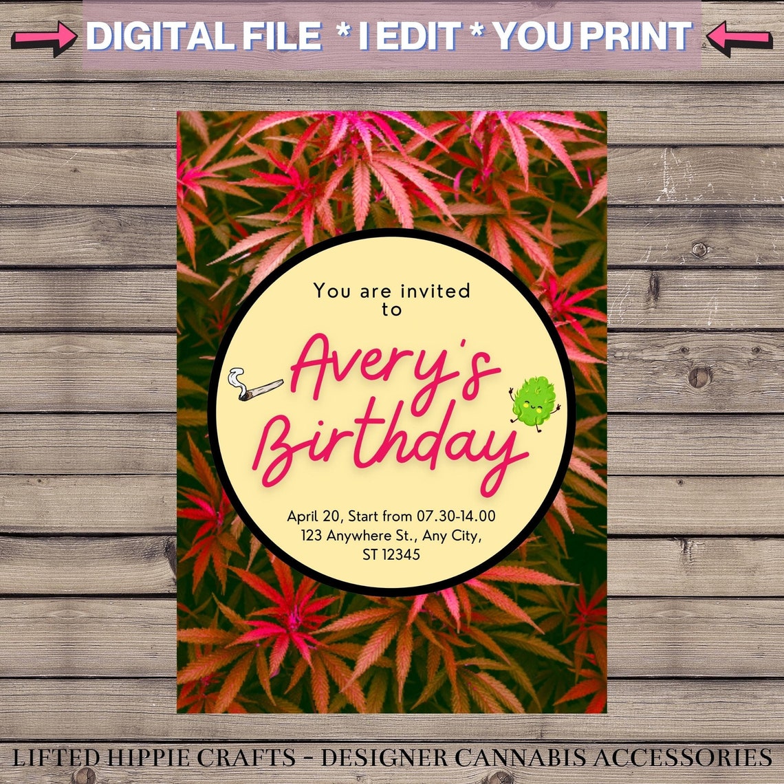 Cannabis Birthday Invitation, Weed Party, Stoner Girl, Customized Card ...