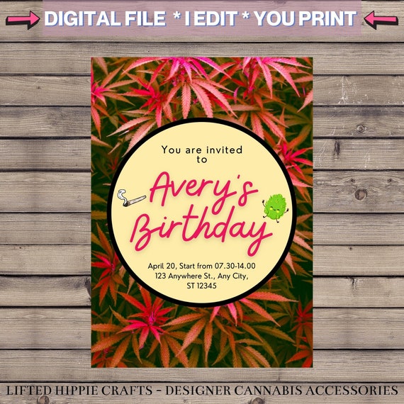 Cannabis Birthday Invitation Weed Party Stoner Girl - Etsy