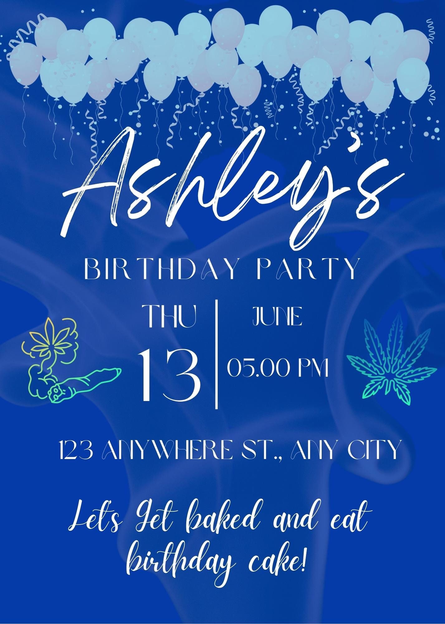 Cannabis Birthday Invitation, Weed Party, Stoner Girl, Customized Card ...