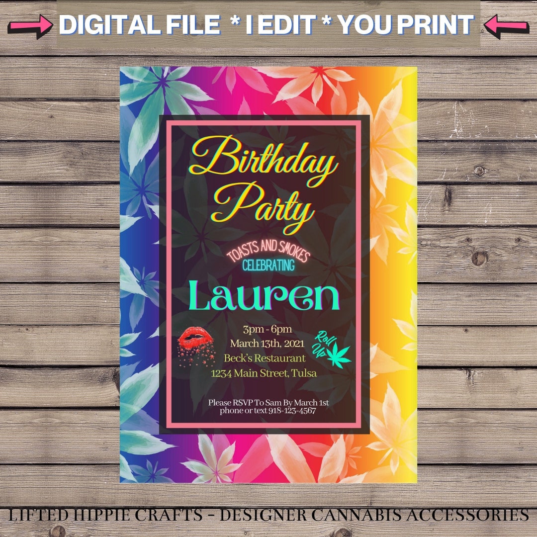Cannabis Birthday Stoner Girl Invite - Etsy