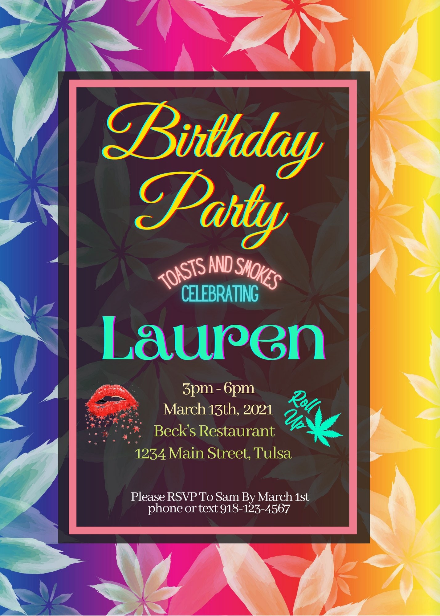 Cannabis Birthday Stoner Girl Invite - Etsy