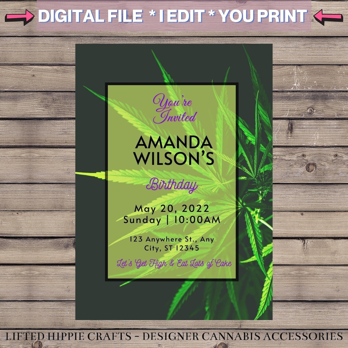 Cannabis Birthday Invitation Weed Party Stoner Girl - Etsy