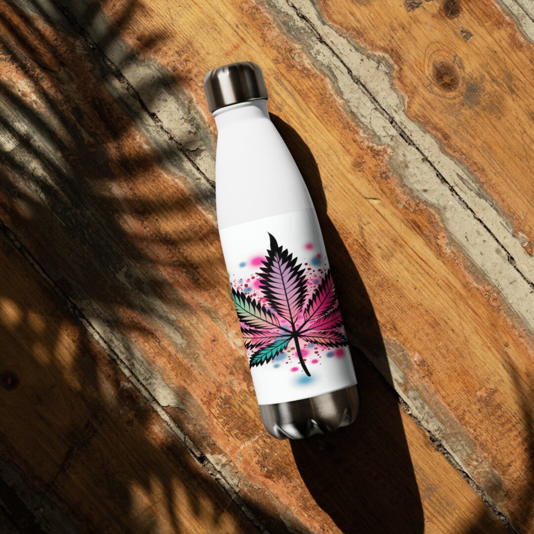 Cannabis Weed Cute Pot Leaf Theme Stainless Steel Water Bottle Funny ...