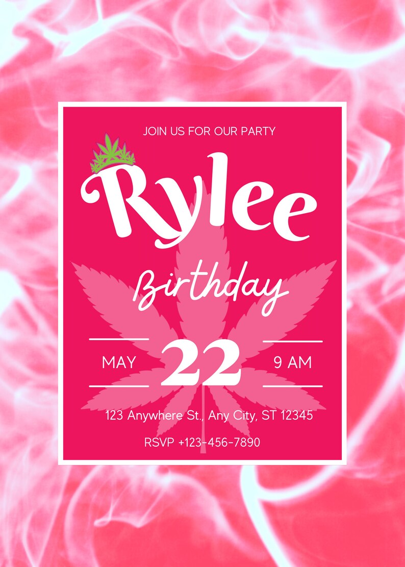 Cannabis Birthday Invitation, Weed Party, Stoner Girl, Customized Card ...