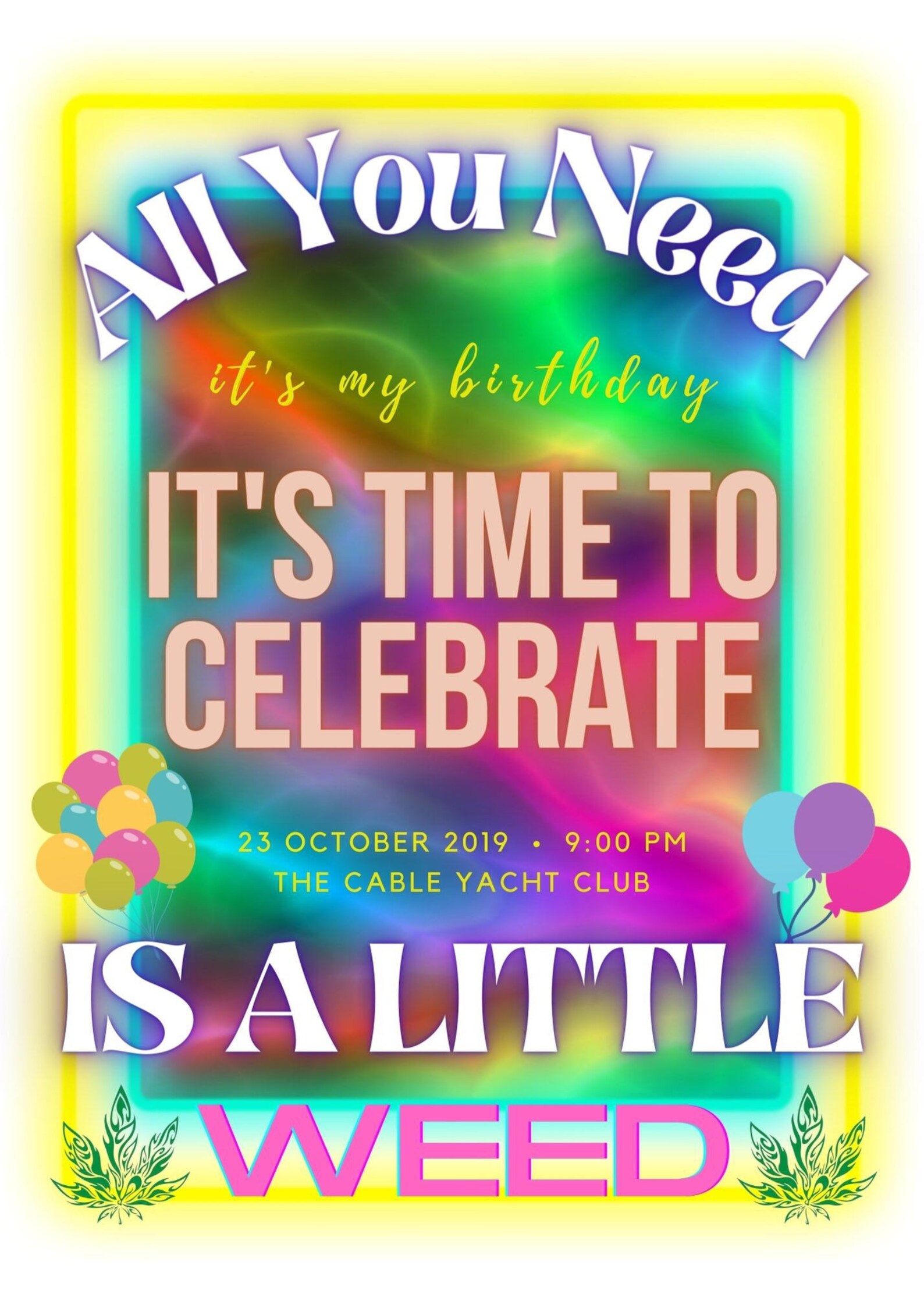 Cannabis Birthday Invitation, Weed Party, Stoner Girl, Customized Card ...