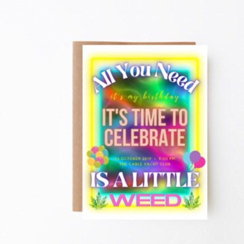 Cannabis Birthday Invitation, Weed Party, Stoner Girl, Customized Card ...