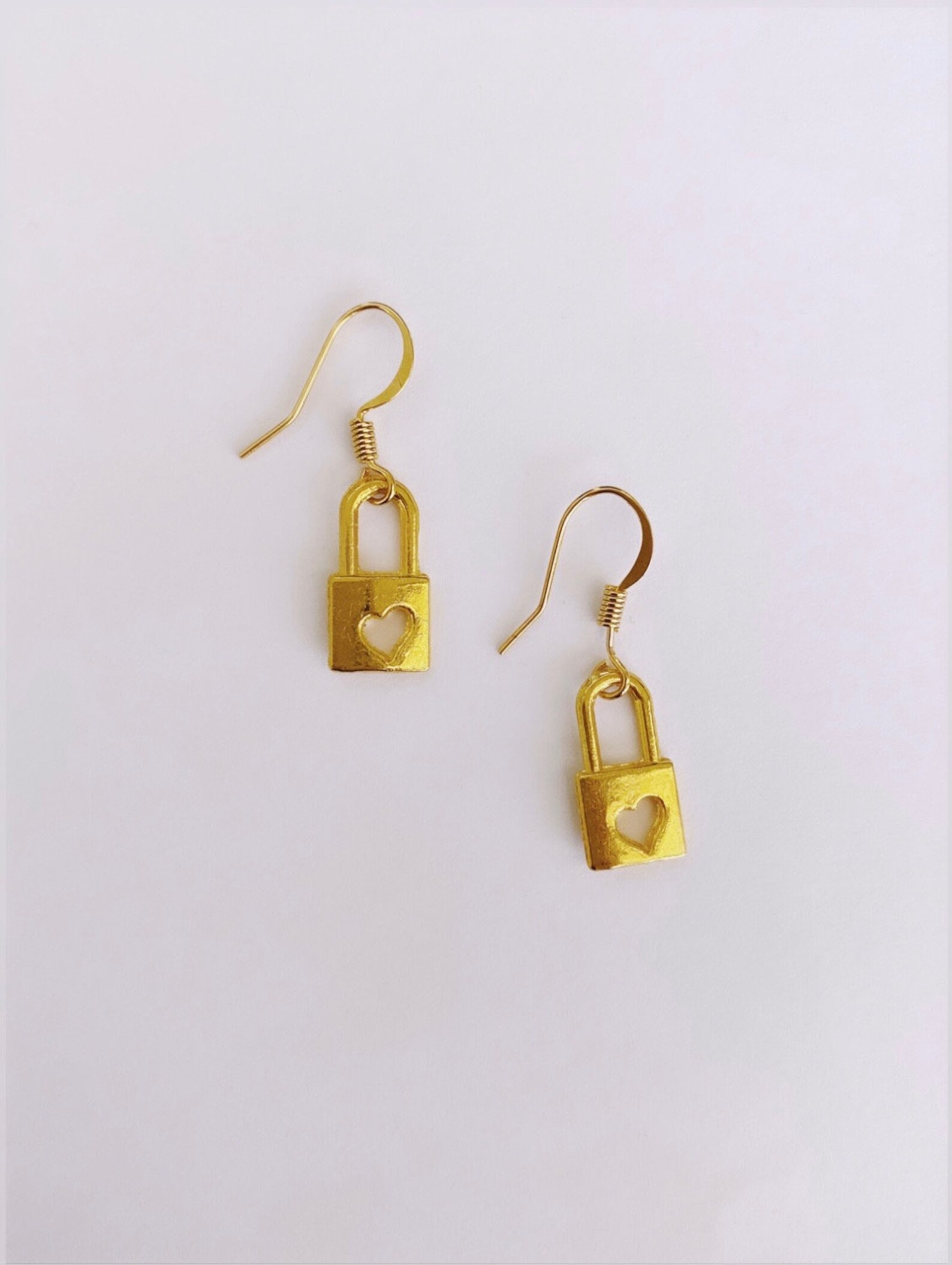 Gold Plated Heart Lock Earring, Lock Earrings, Padlock Earrings, Gold ...