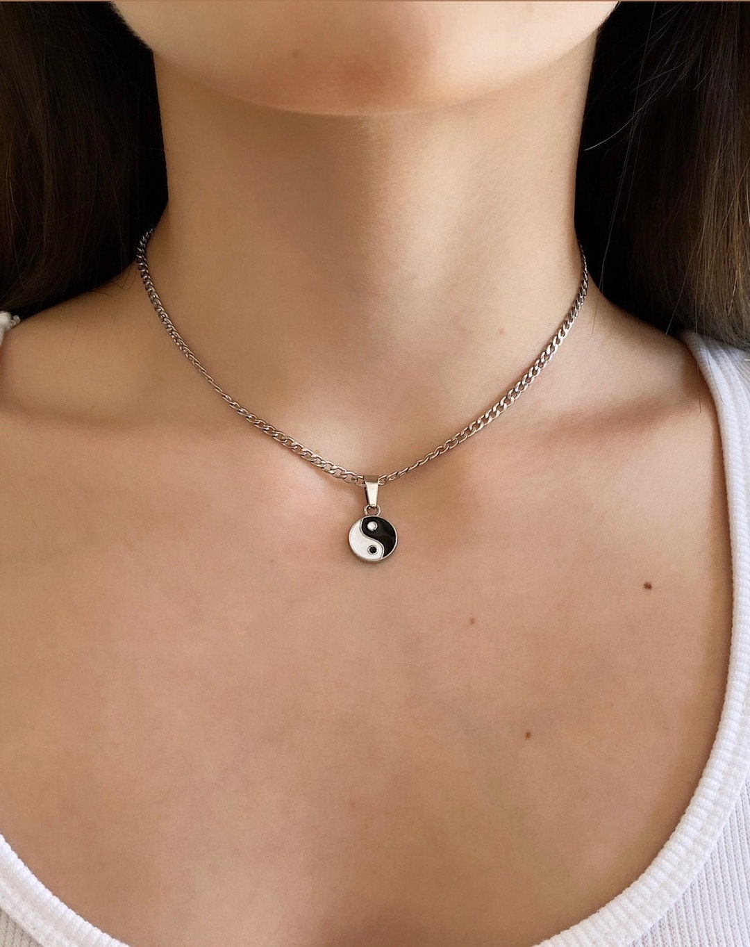 Yin Yang "balance" Silver Curb Chain Necklace, Silver Curb Chain ...