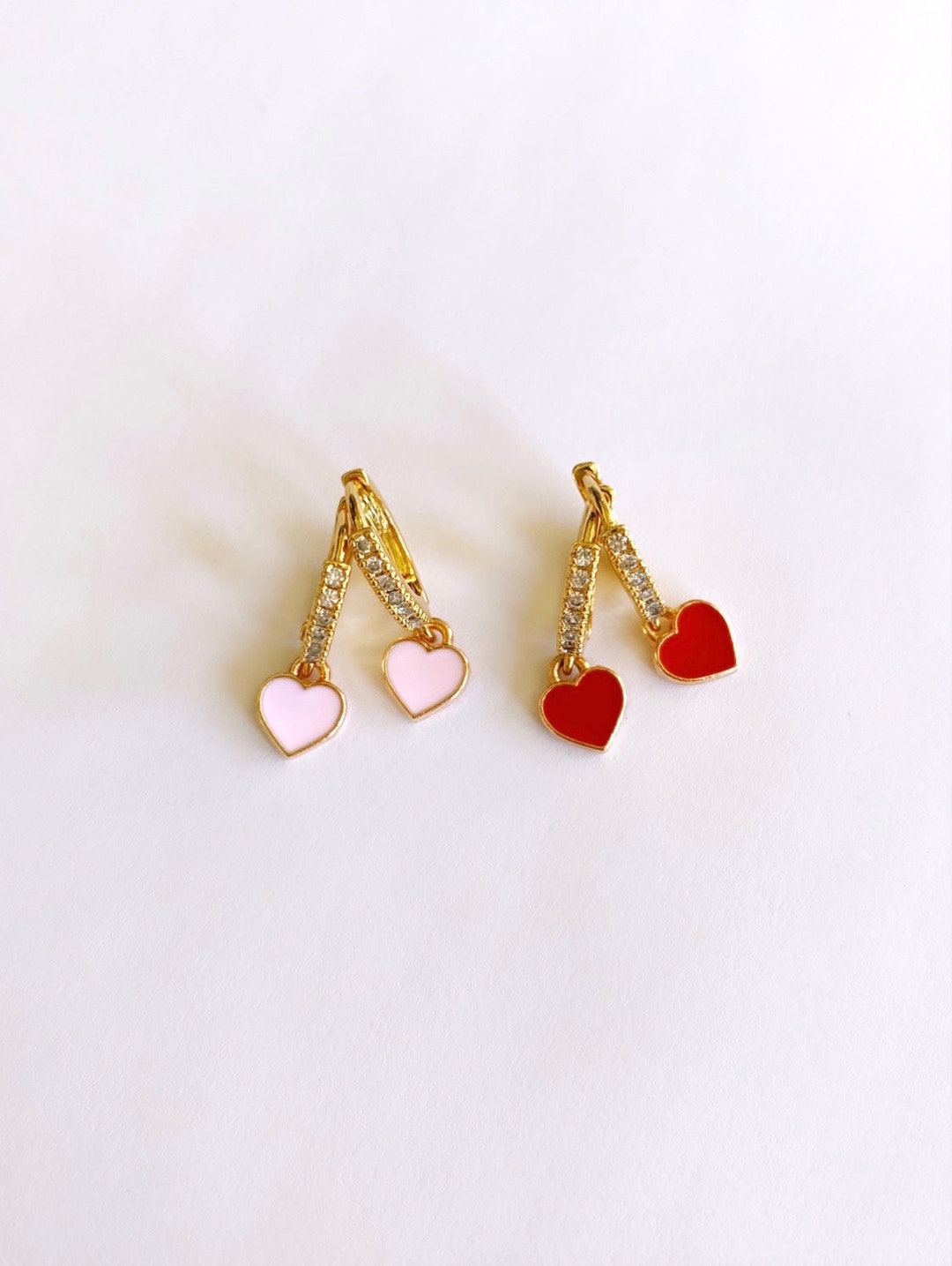Gold "sweetheart" Crystal Huggie Earrings, Gold Heart Earrings, Dainty ...